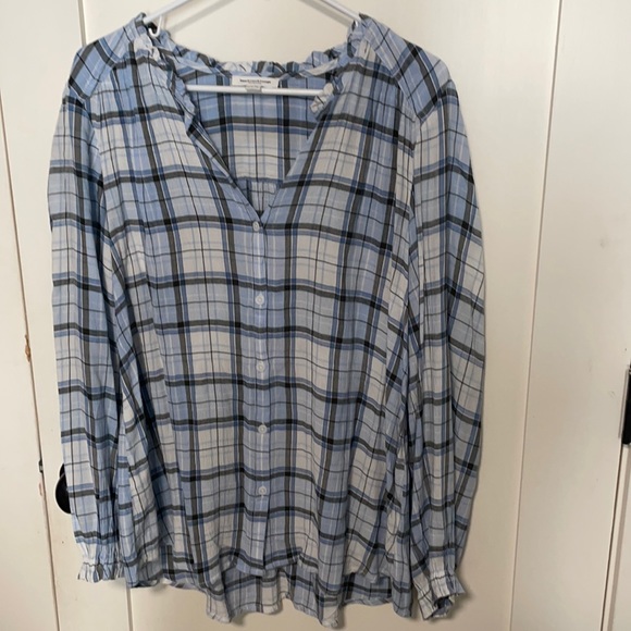 beachlunchlounge | Tops | Darling Blue Plaid Button Up With Ruffle ...